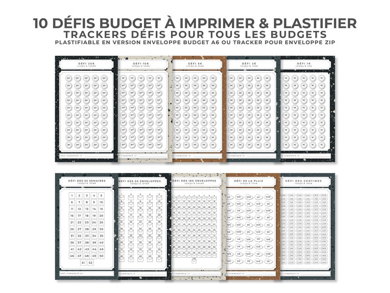 10 Défis enveloppes budget A6 À IMPRIMER ET PLASTIFIER Tracker Défi ...
