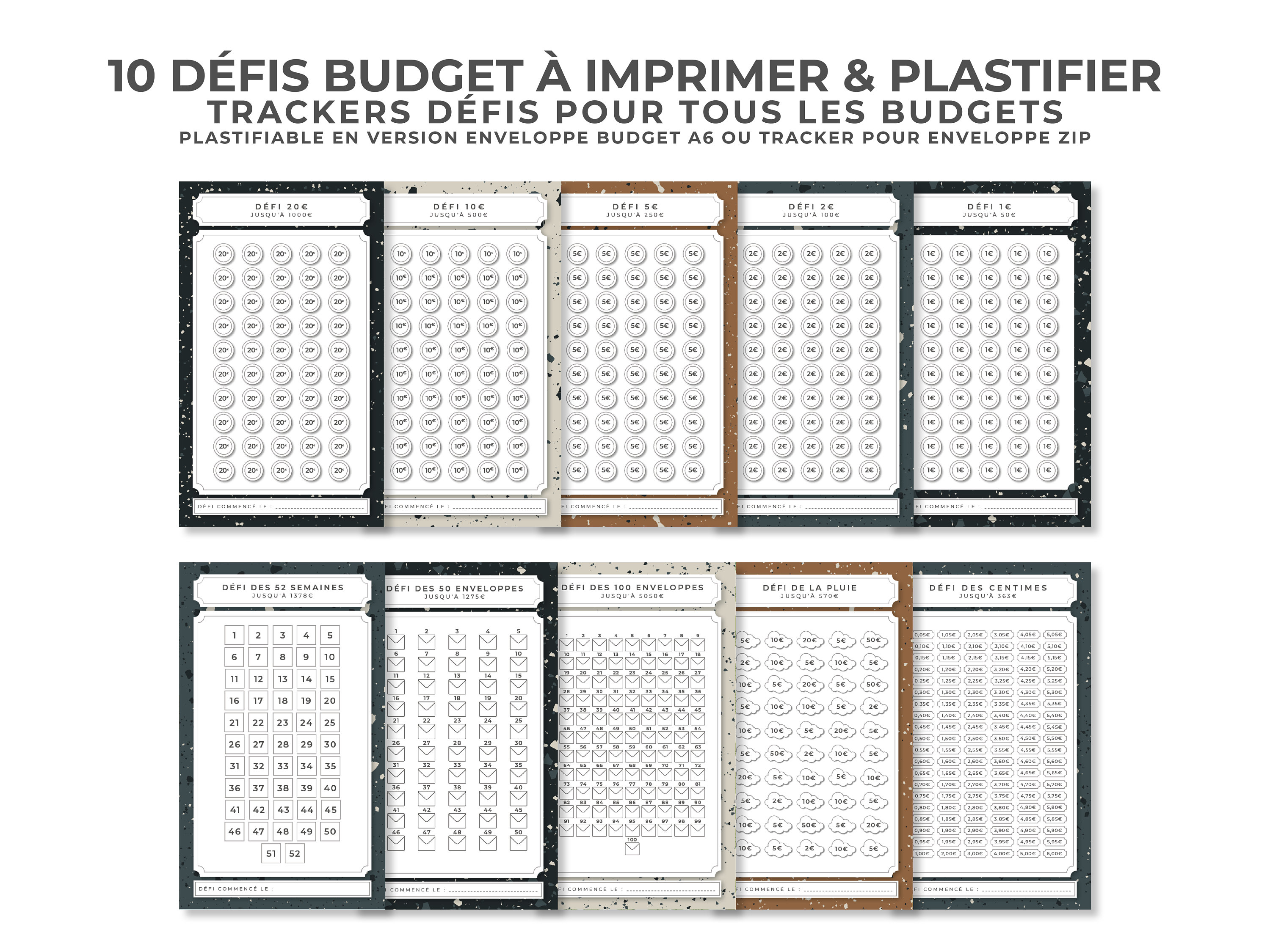 10 Défis enveloppes budget A6 À IMPRIMER ET PLASTIFIER Tracker Défi ...