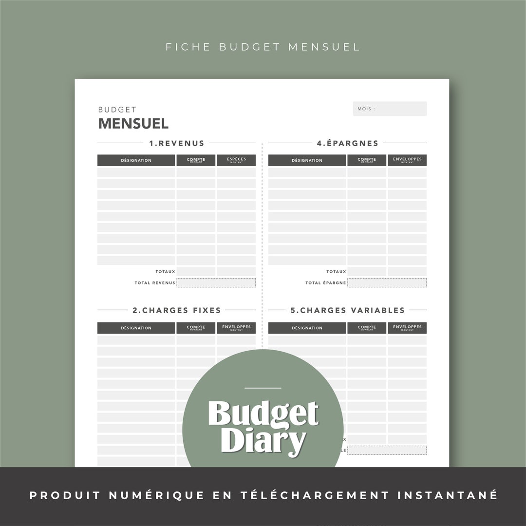 Fiche Budget mensuel À IMPRIMER | Compatible enveloppes budget - Etsy ...