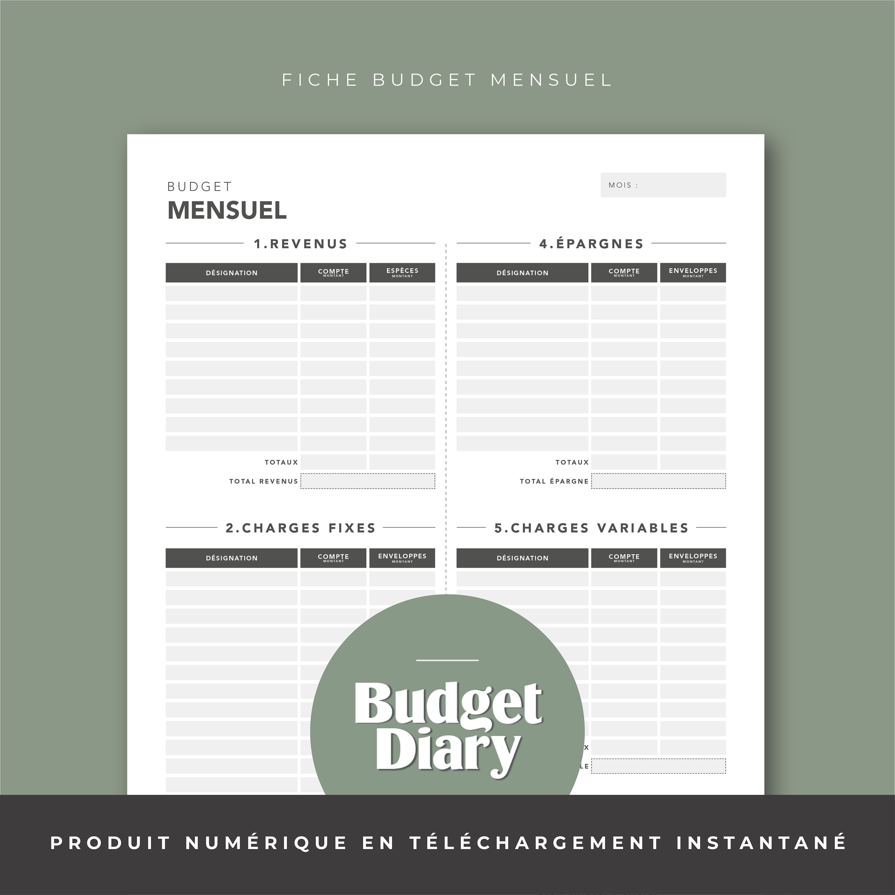 Fiche Budget mensuel À IMPRIMER | Compatible enveloppes budget - Etsy ...