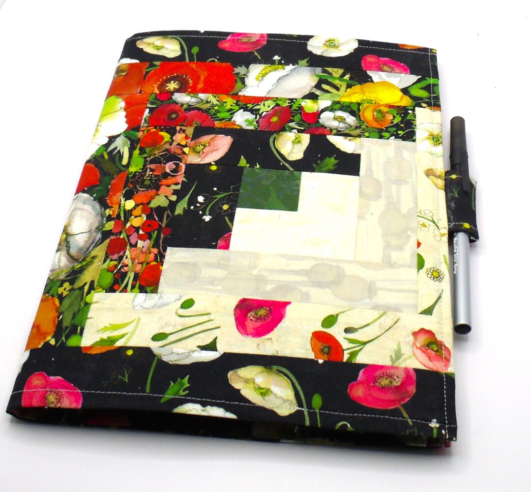 Poppy Field Log Cabin Patchwork Composition Notebook Cover Set - Etsy