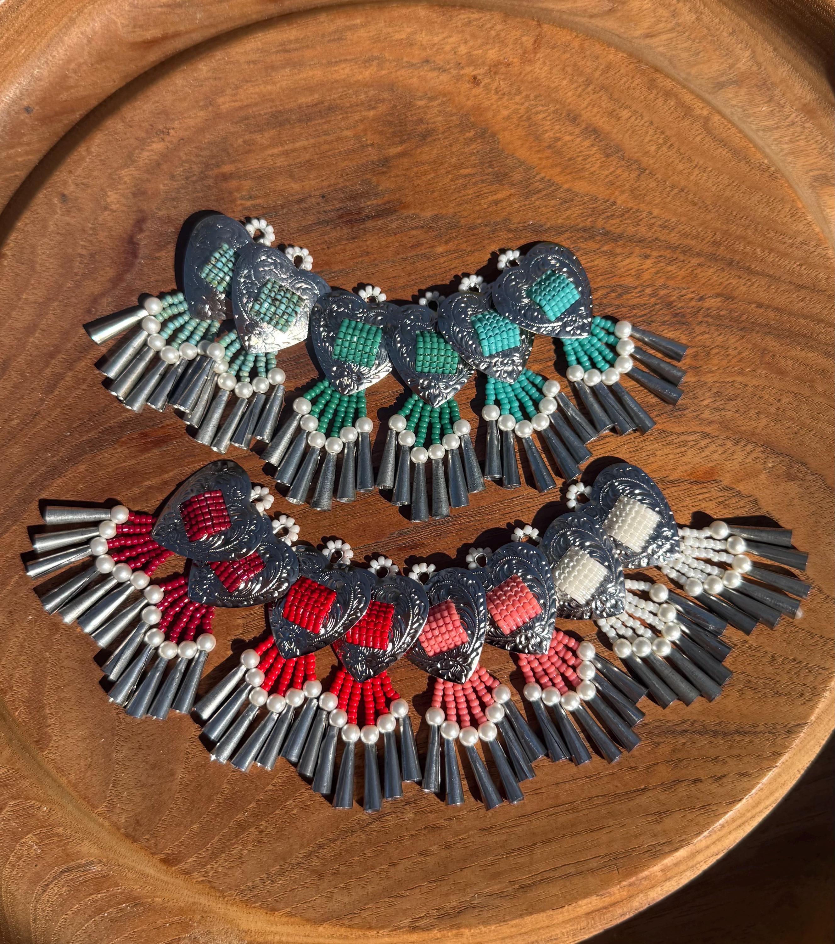 Short Beaded Heart Concho Earrings - Etsy
