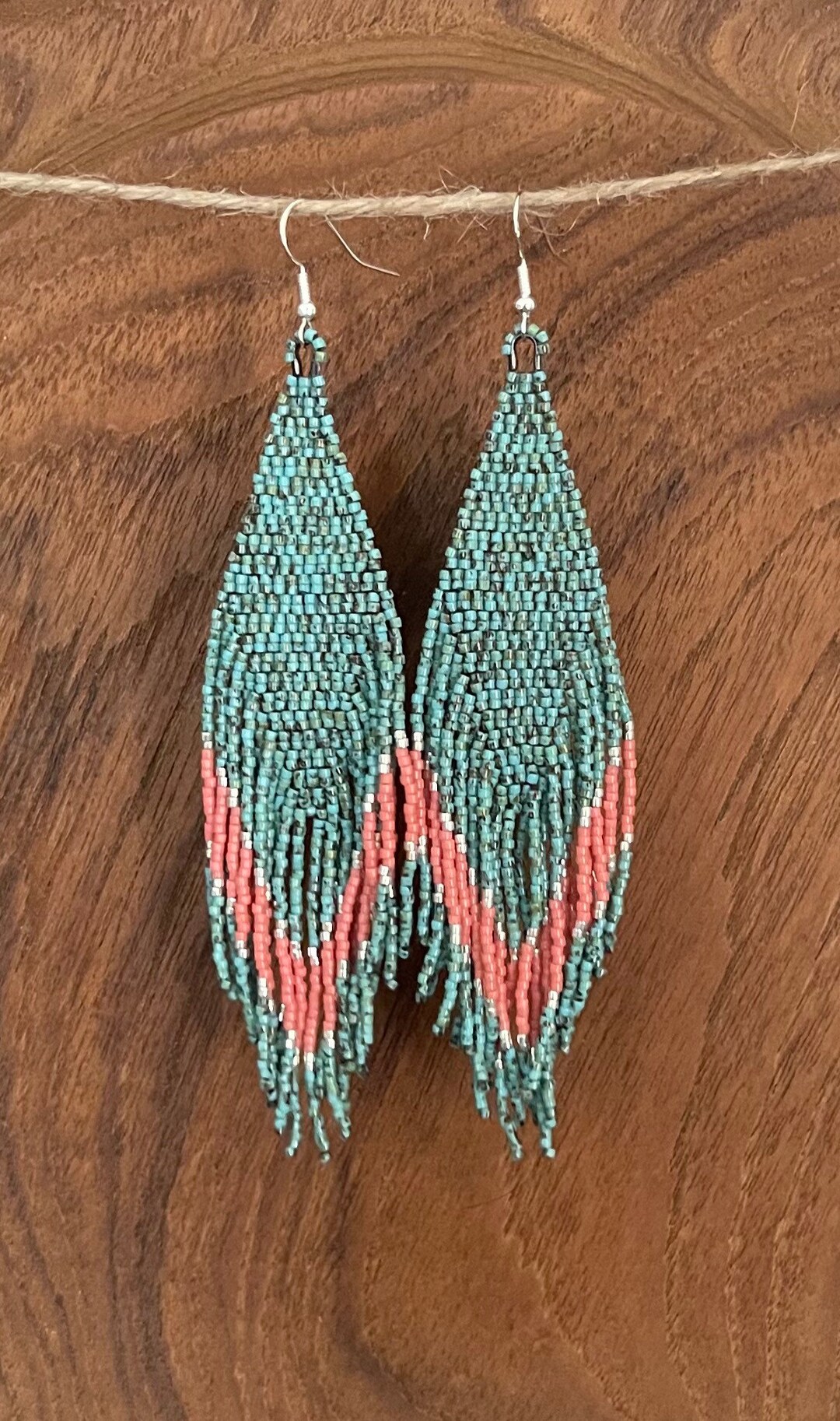 Turquoise and Coral Beaded Fringe Earrings - Etsy