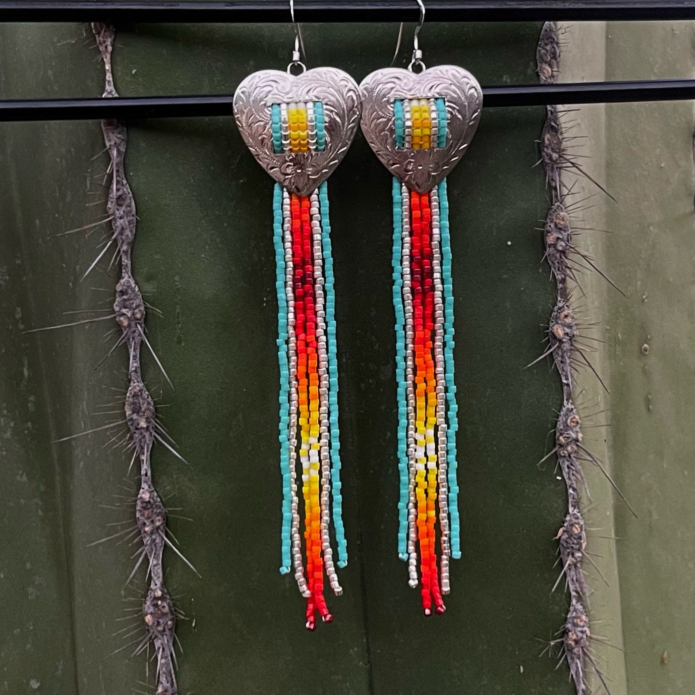 Heart Concho Beaded Earrings - Etsy