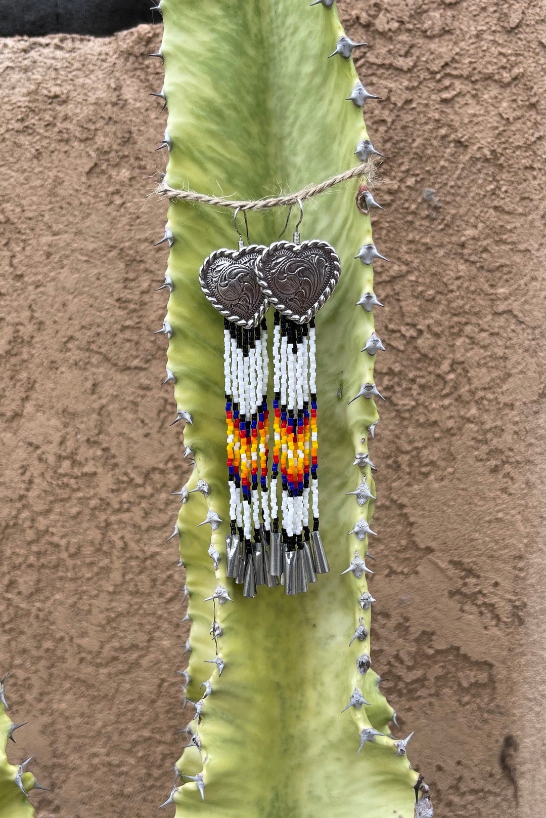 Heart Concho Beaded Earring With Tin Cones - Etsy