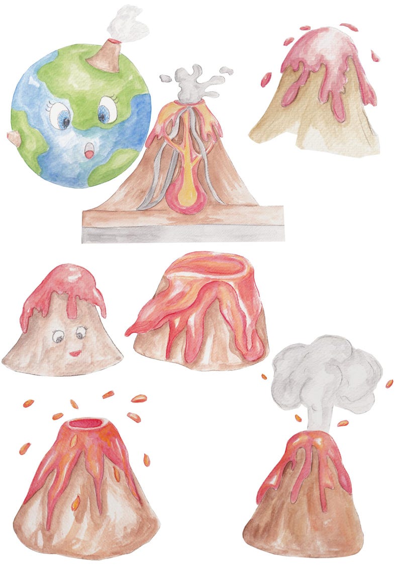 Volcano Clipart Set | 7 PNG Illustrations | Science Classroom Decor ...