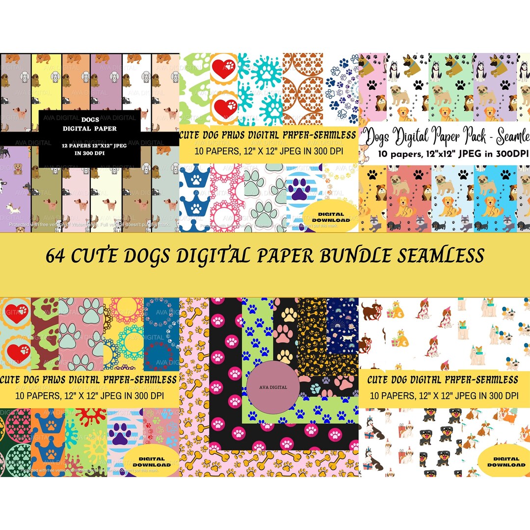 64 Cute Dog Digital Paper Pack Puppy Scrapbook Papers Dog Patterns ...