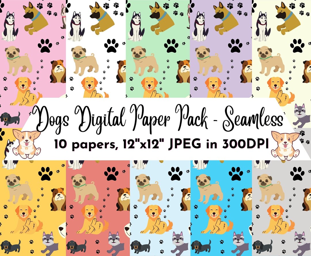 Cute Dog Digital Papers Puppy Scrapbook Papers Dog Patterns Seamless ...