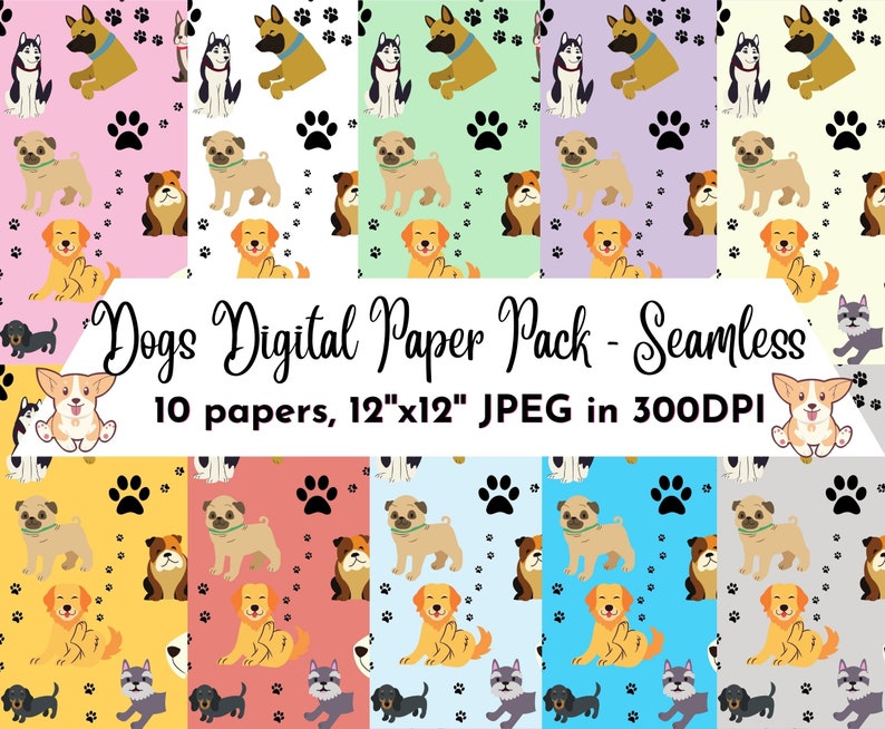 Cute Dog Digital Papers Puppy Scrapbook Papers Dog Patterns Seamless ...