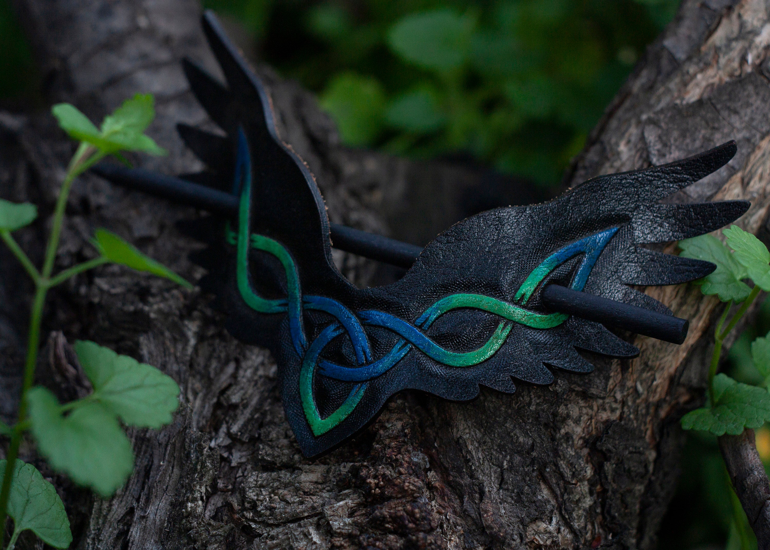 Leather Phoenix Hair Slide: Celtic Knot Raven Feather Barrette - Etsy