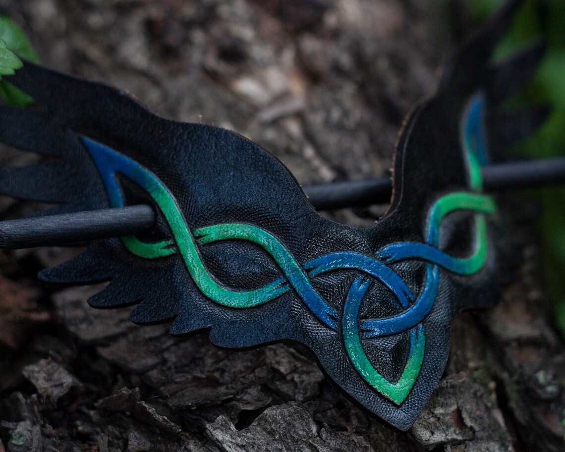 Leather Phoenix Hair Slide: Celtic Knot Raven Feather Barrette - Etsy