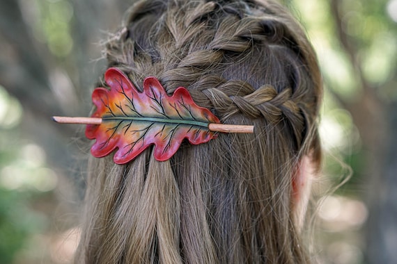 Oak Leaf Hair Slide for Mori Girl. Leather Barrette With | Etsy