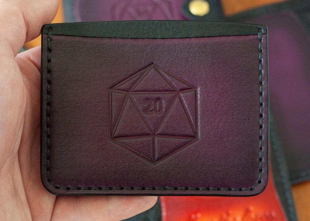 Leather Card Holder With D20. Dungeon Master Gifts. Small Wallet for ...