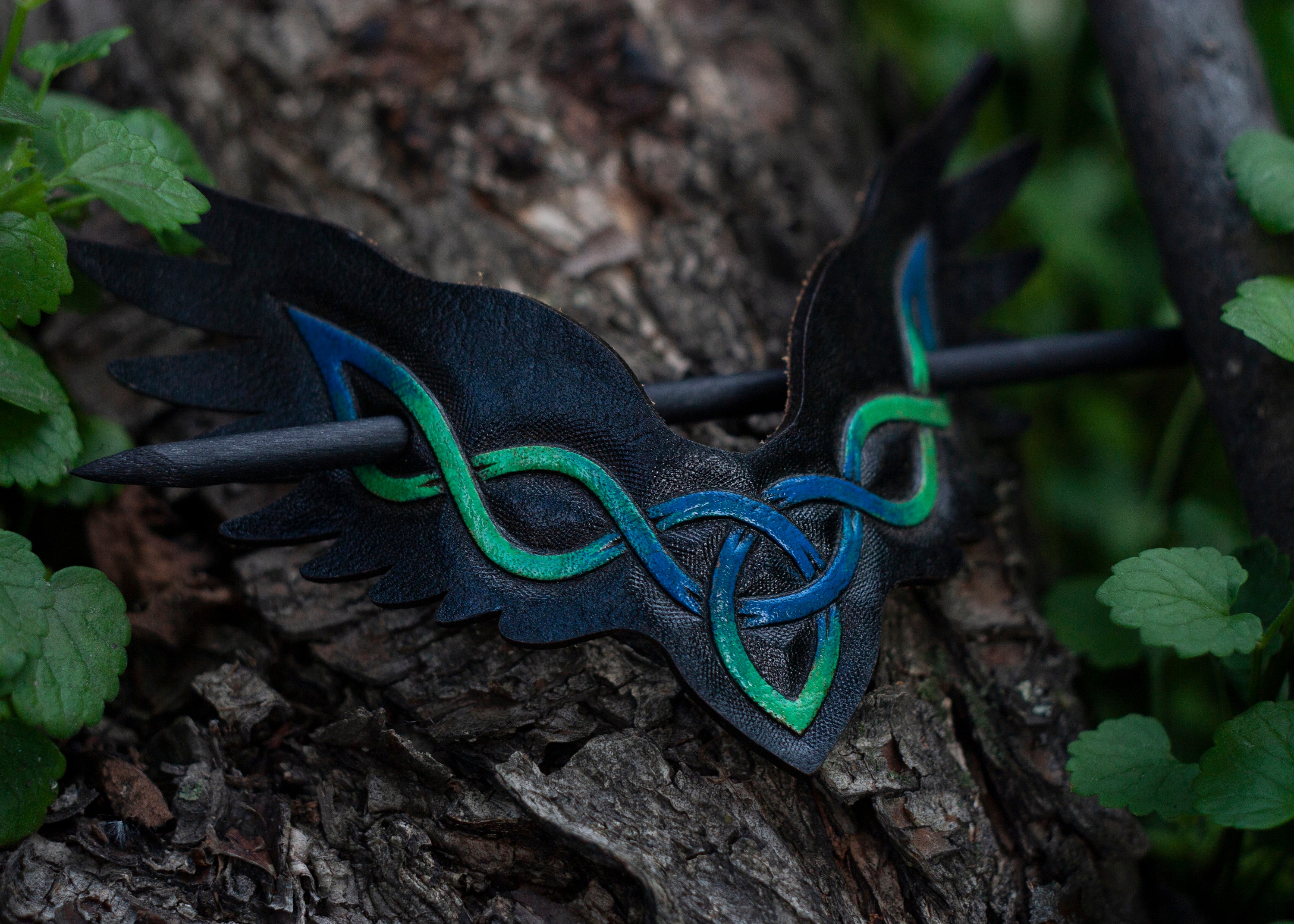 Leather Phoenix Hair Slide: Celtic Knot Raven Feather Barrette - Etsy