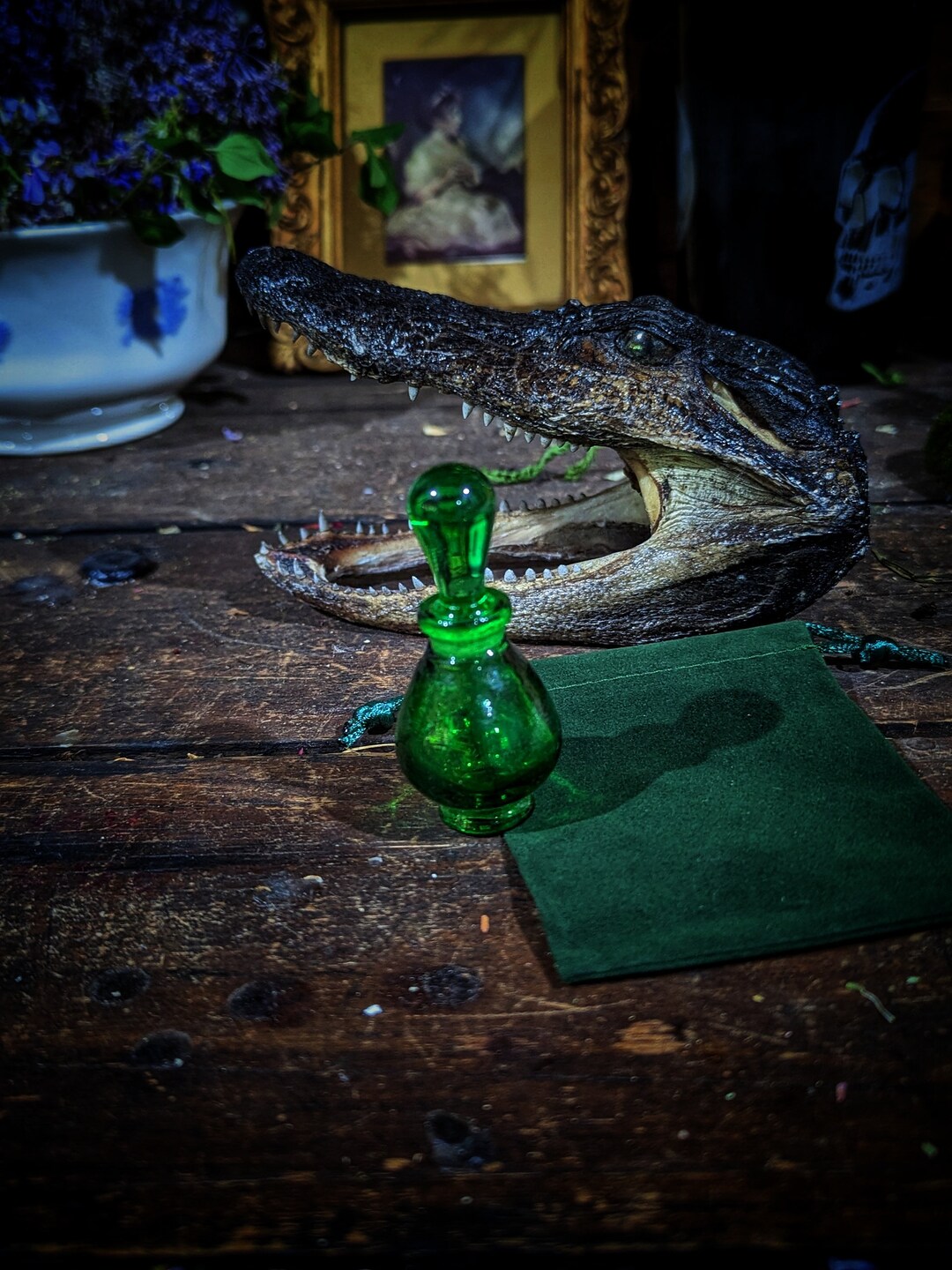 Emerald Green Apothecary Glass Potion Bottle With Glass Top SM ...