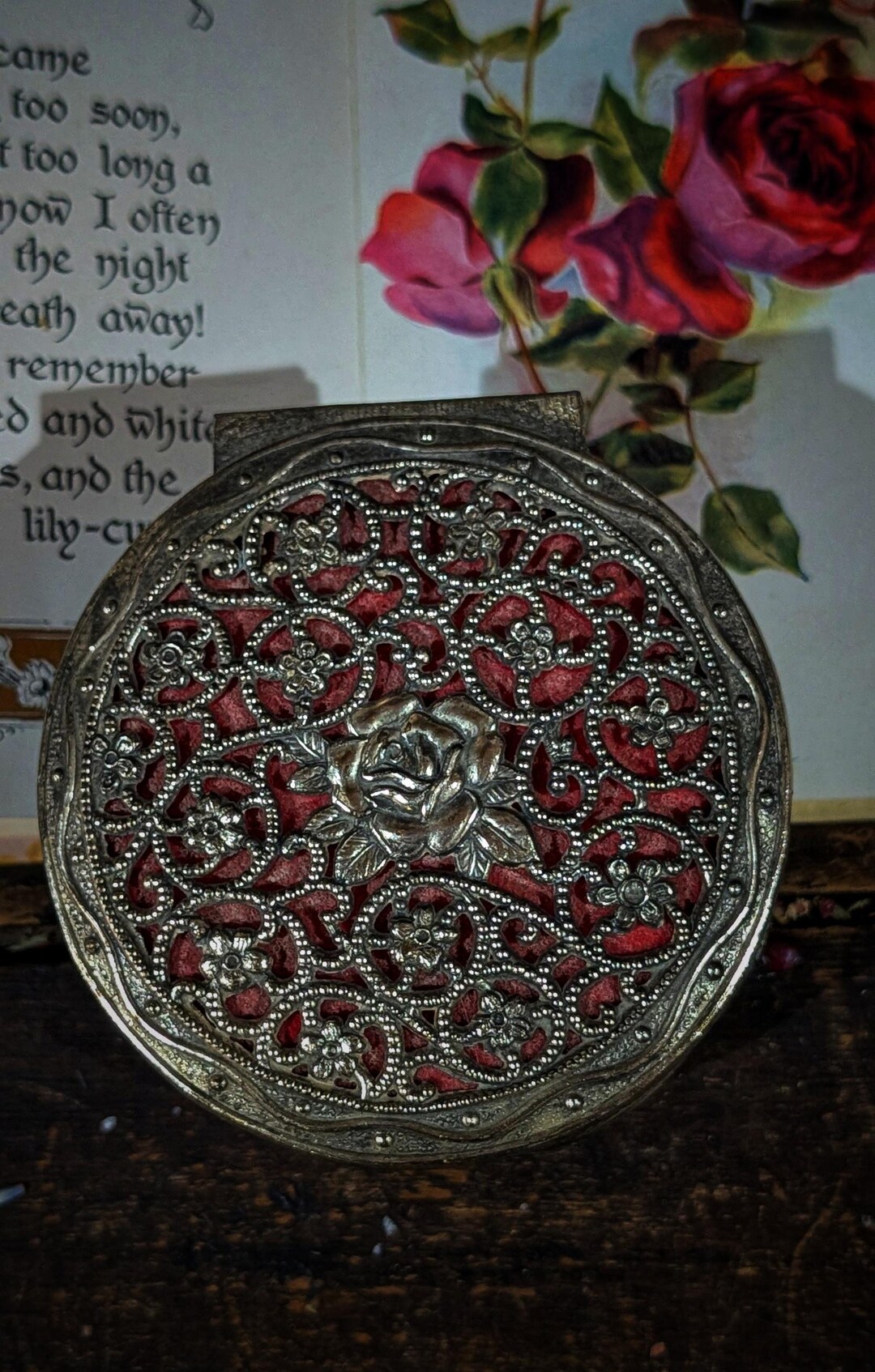 Vintage Silver Metal Rose Box - Herb Box - Witch Box - Wichcraft ...