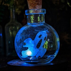 Ghost Etched Bottle With Cork and Lights- Ghost | Halloween | Magick ...
