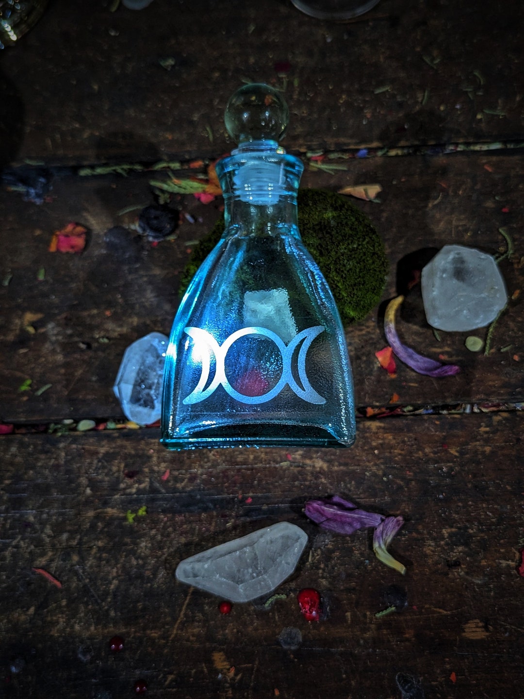 Triple Moon Potion Bottle W/glass Topper - Goddess | Witch | Witchcraft ...