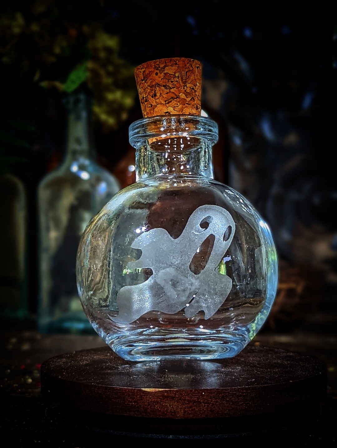 Ghost Etched Bottle With Cork and Lights- Ghost | Halloween | Magick ...