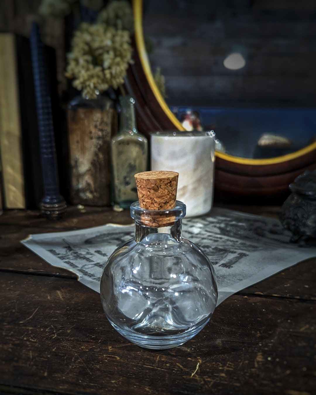Round Glass Potion Bottle With Cork: Witchcraft, Cosplay, LARP - Etsy