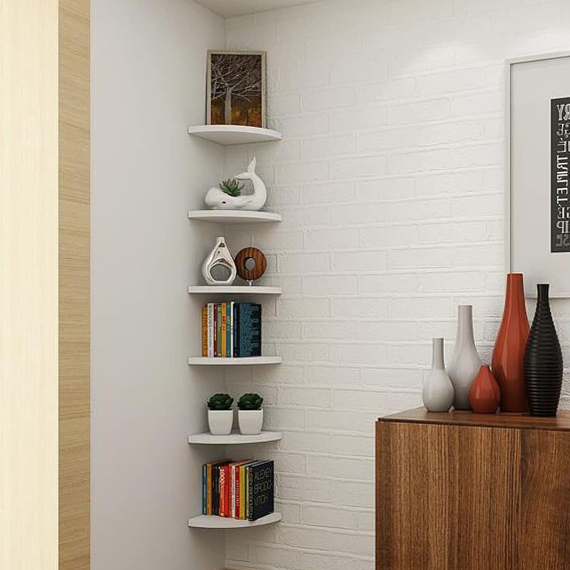 Wood Corner Wall Shelves 3 Tier Wooden Corner Shelf White Corner ...