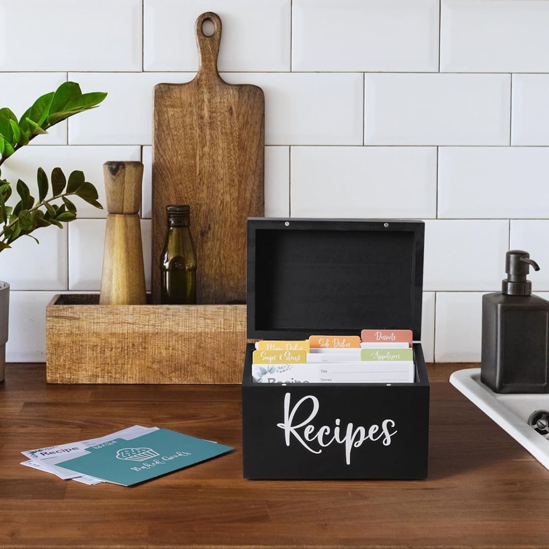 Wooden Recipe Card Box Divider Recipe Divider Organizer Storage Box ...