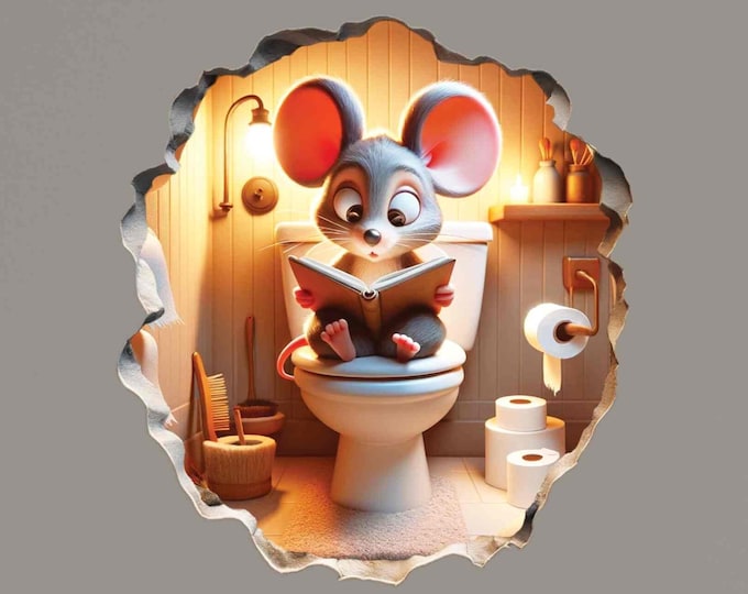 Mouse Sitting on Toilet in Mouse Hole Decal Bathroom Potty Training ...
