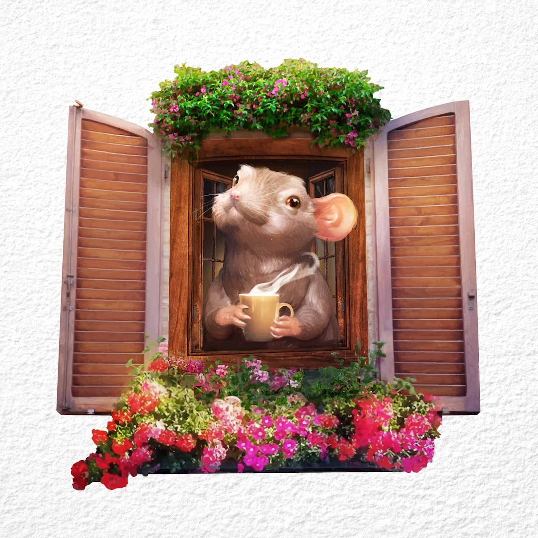 Mouse Drinking Coffee 3D Mousehole Sticker - Whimsical Coffee Lover ...