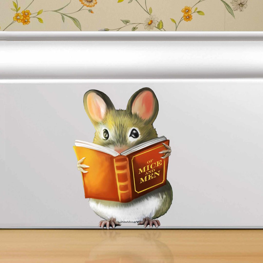 Mouse Reading 'of Mice and Men' Book – Hole in Wall Decal - Etsy