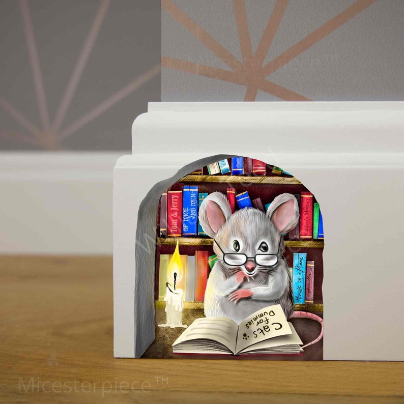 3D Mouse Reading Book in Mouse Hole Library Wall Decal - Etsy