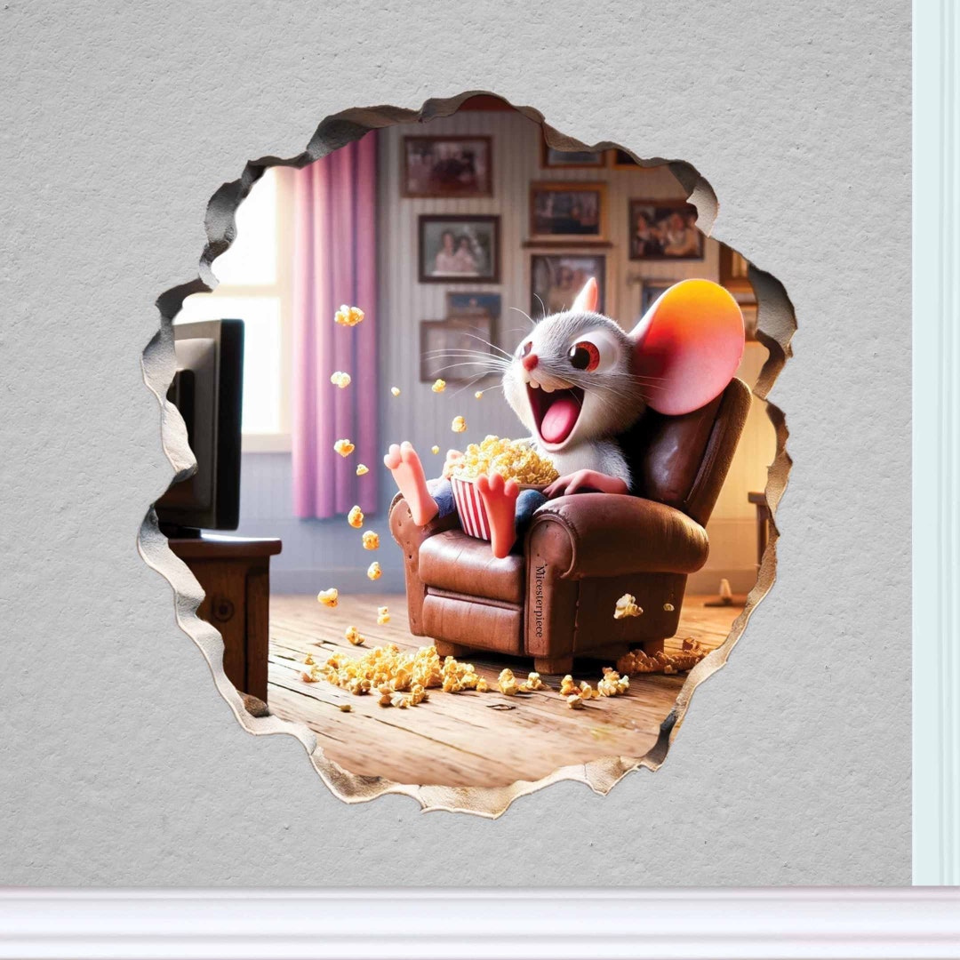 3D Mouse Watching TV Wall Sticker - Fun Cartoon Wall Decal - Kids Room ...