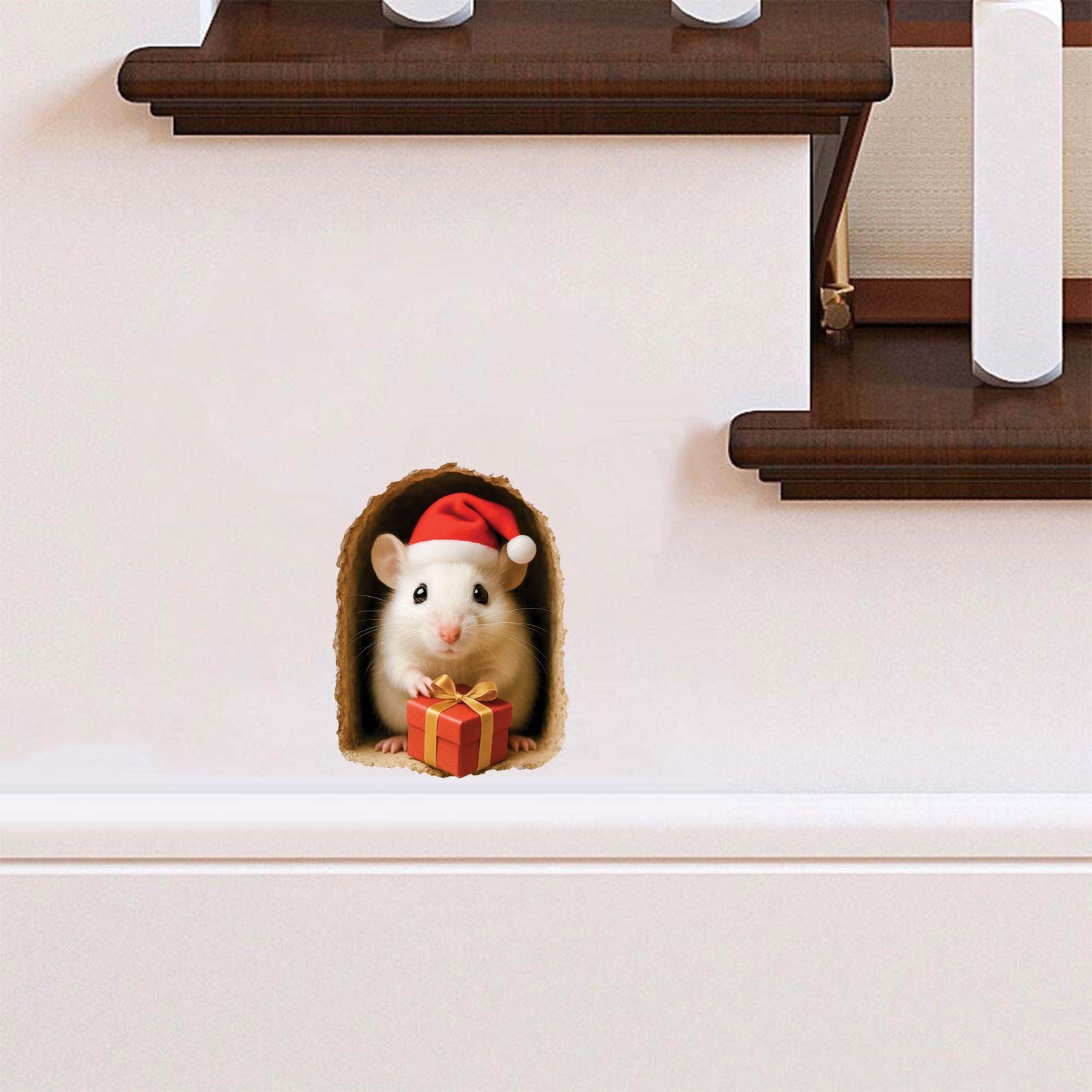 Christmas Mouse Hole Wall Decal: Santa Hat Holiday Decor - Etsy