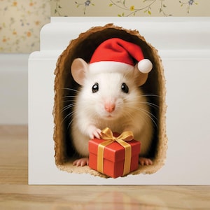 Christmas Mouse Hole Wall Decal: Santa Hat Holiday Decor - Etsy