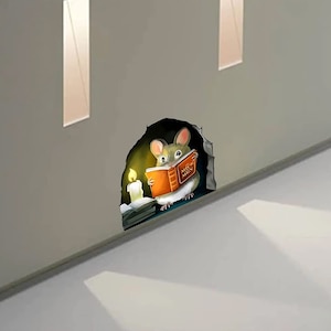 Reading Mouse Hole 3D Wall Decal: Kids Room Decor - Etsy