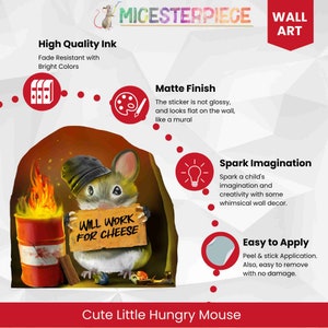 Cute Hungry Mouse Will Work for Cheese Sign in Mouse Hole Wall Decal ...