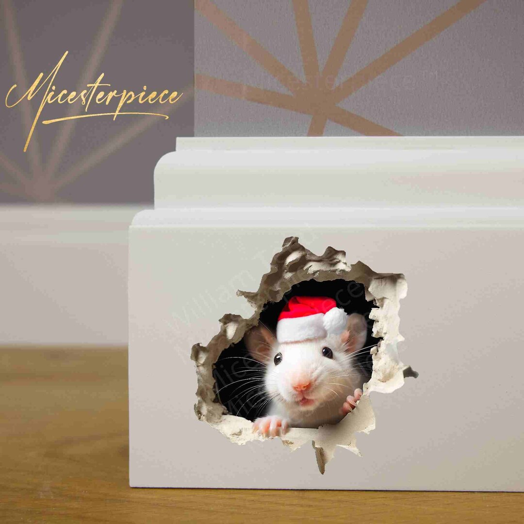 3D Christmas Mouse in Mousehole 3d Mouse Wall Sticker Christmas Mouse ...