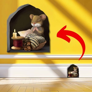Mouse Praying Mousehole Sticker Praying Mouse 3D Wall Sticker Whimsical ...