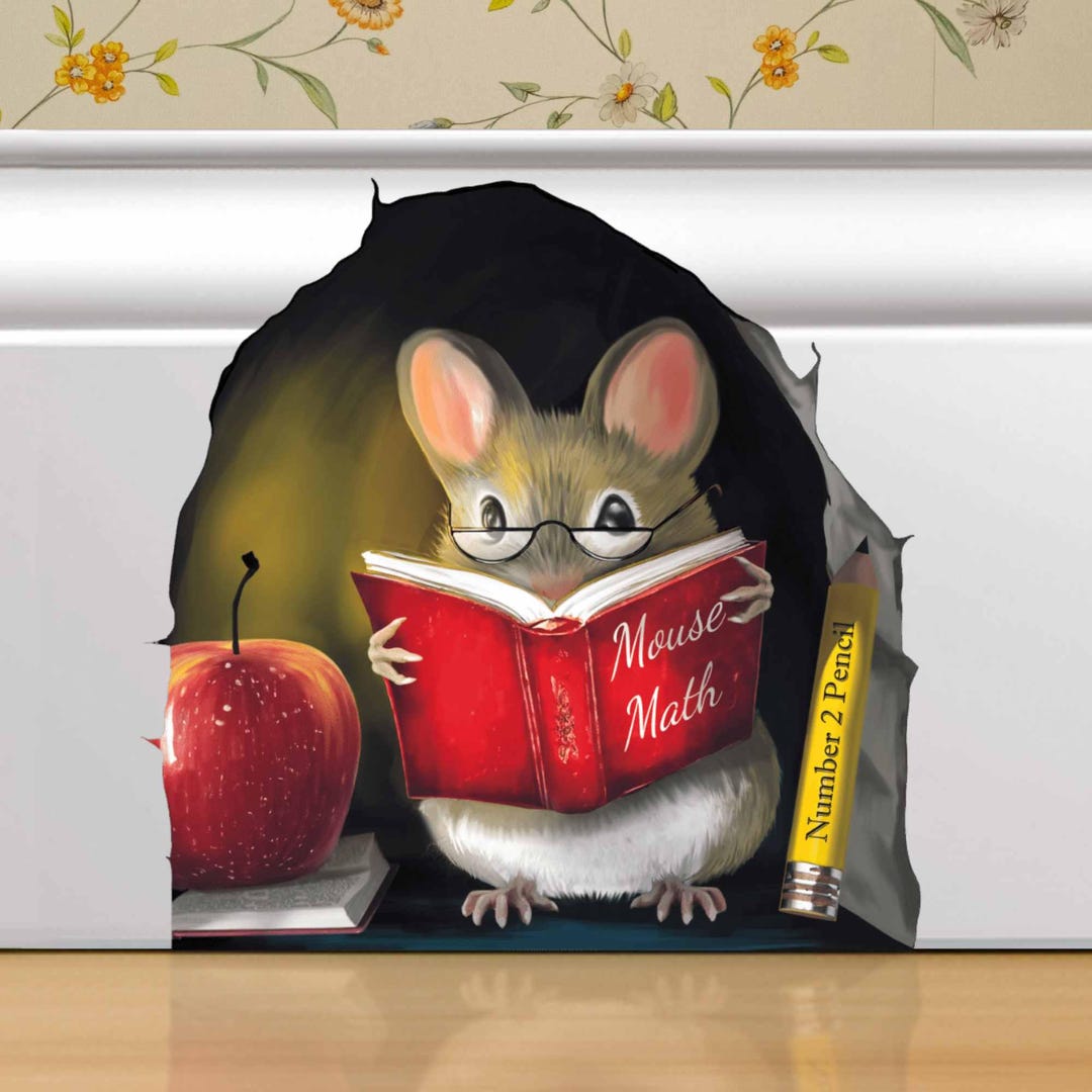3D Mouse Reading Math Book - Mouse in Wall Hole - Teachers Pet Decal ...