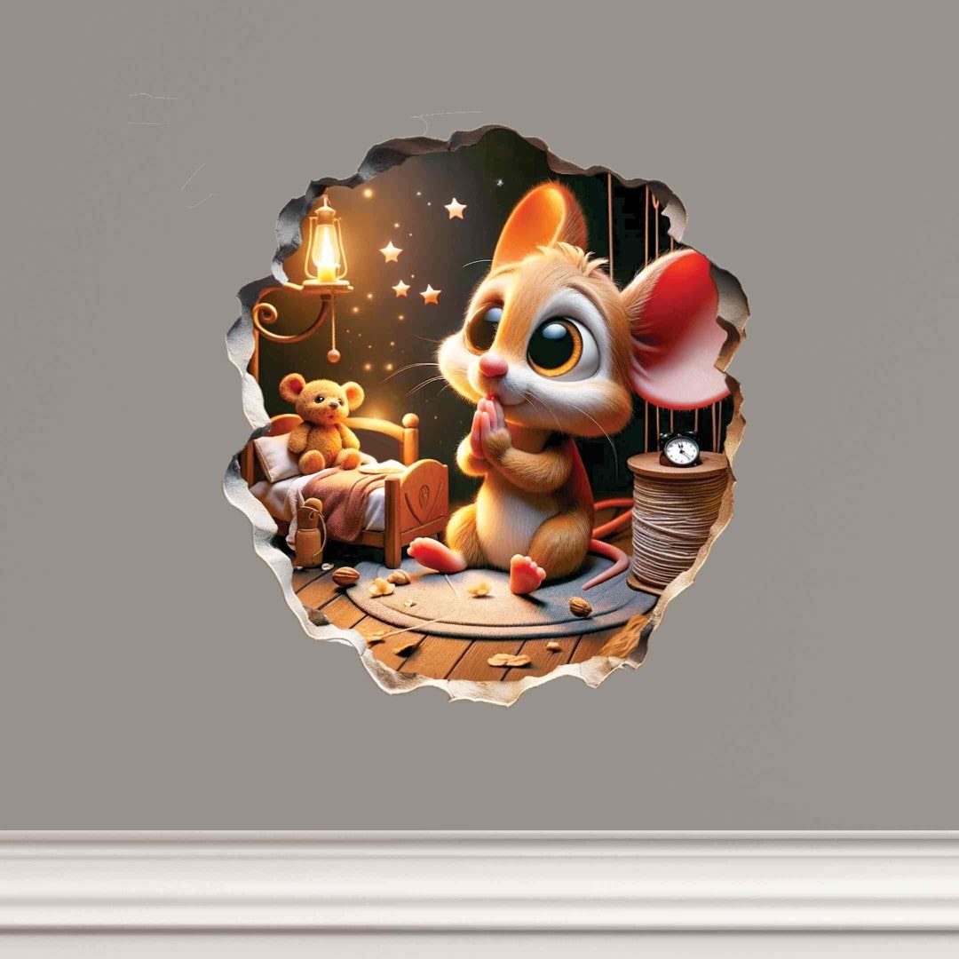 3D Mouse Wall Sticker Adorable Praying Mouse Realistic Mouse Wall Decal ...
