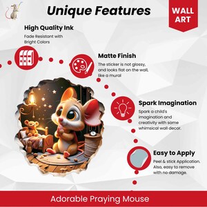 3D Mouse Wall Sticker - Adorable Praying Mouse - Realistic Mouse Wall ...
