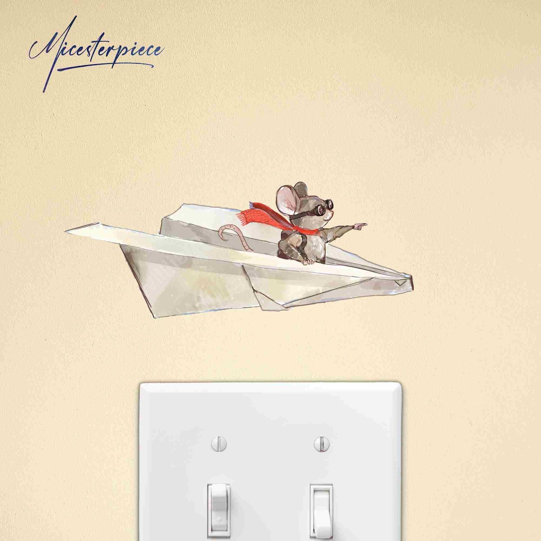 Mouse Flying Paper Plane - Light Switch Sticker - Funny Wall Decoration ...