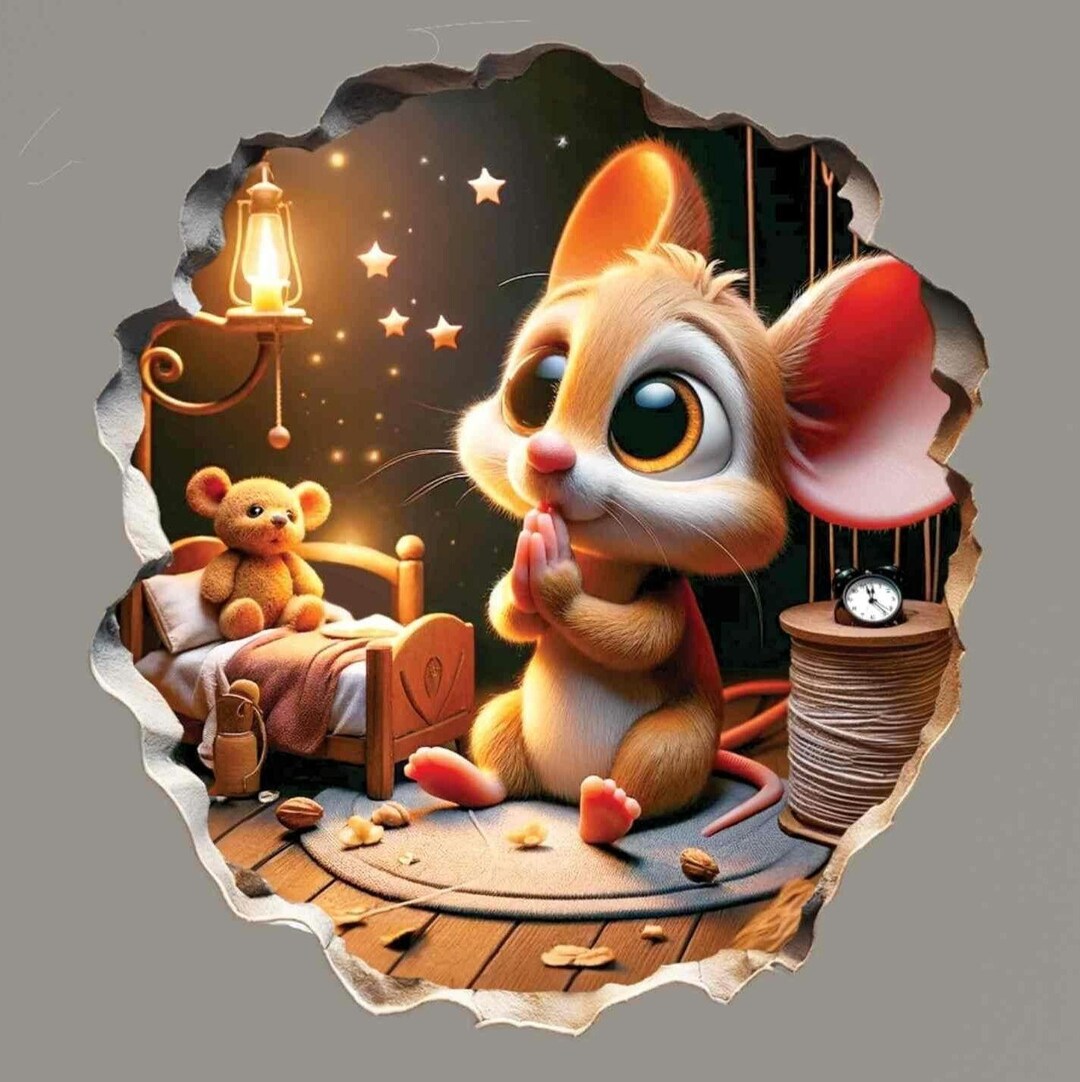 3D Mouse Wall Sticker - Adorable Praying Mouse - Realistic Mouse Wall ...