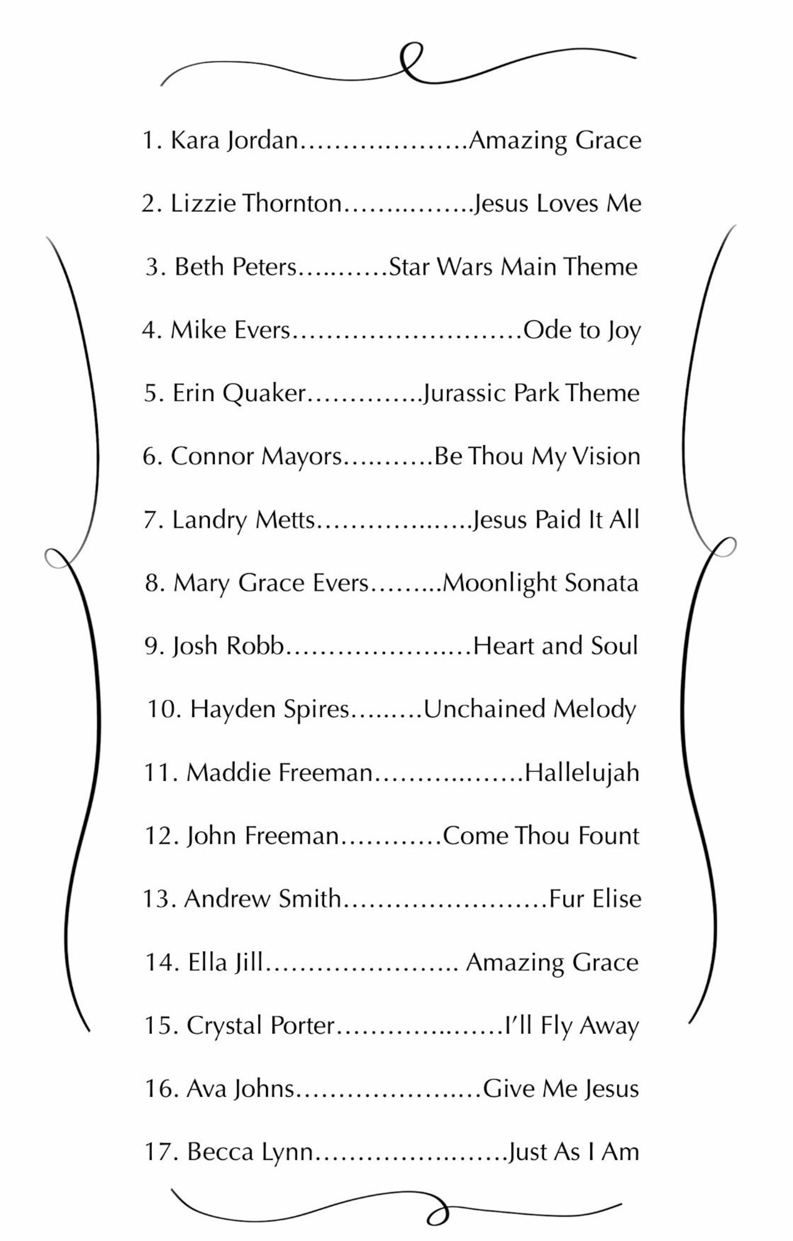 Custom Music Recital Program: Digital Download; Printable; Piano ...