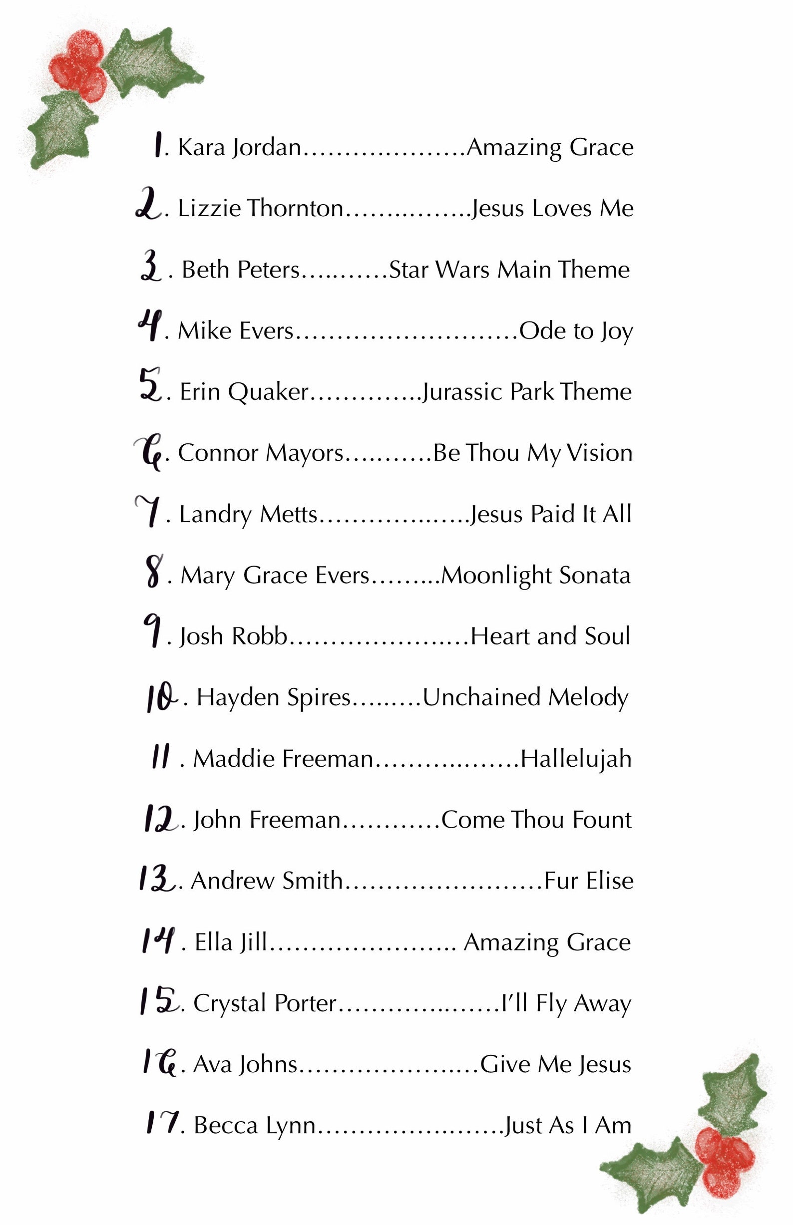 Christmas Recital Program; Digital Download; Custom Recital Program ...