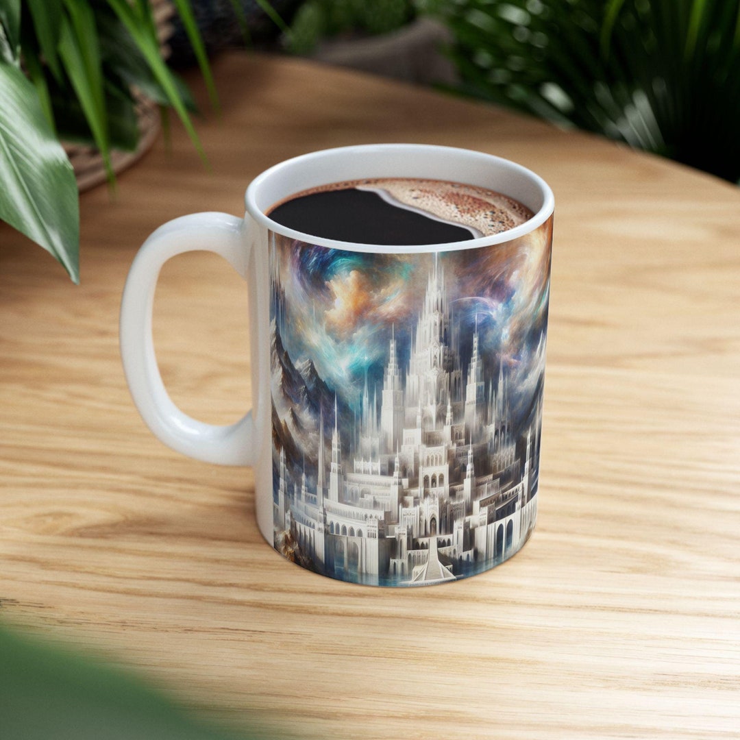 Middle Earth Ceramic Mug, Minas Tirith Design, LOTR Inspired, Tolkien ...