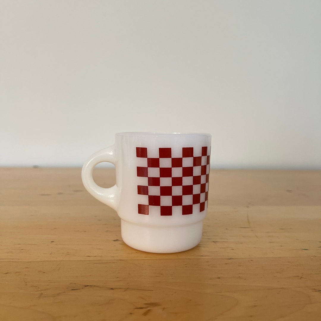Anchor Hocking Fireking red Checker C-handle Stackable Mug - Etsy