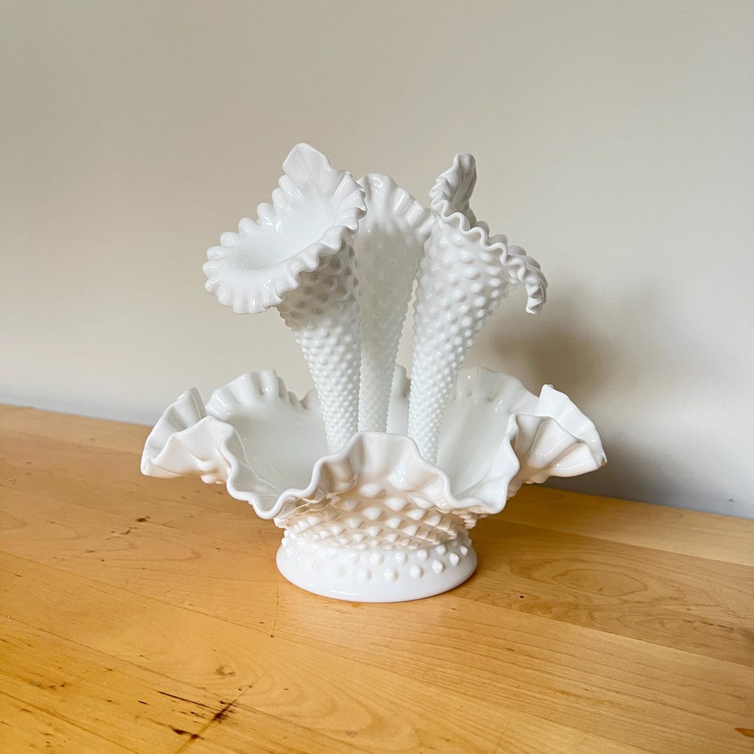 Fenton Milk Glass Hobnail Epergne Set - Etsy