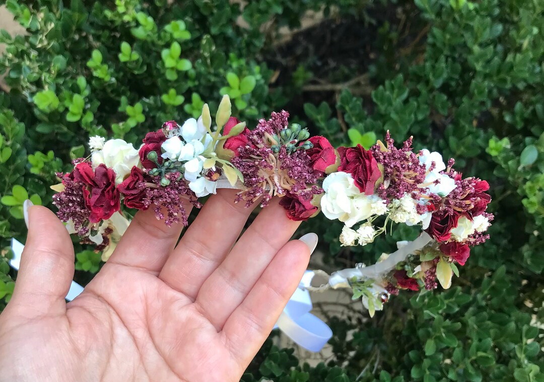 Maroon Floral Crown, Whimsical Flower Crown, Maternity Floral Crown ...