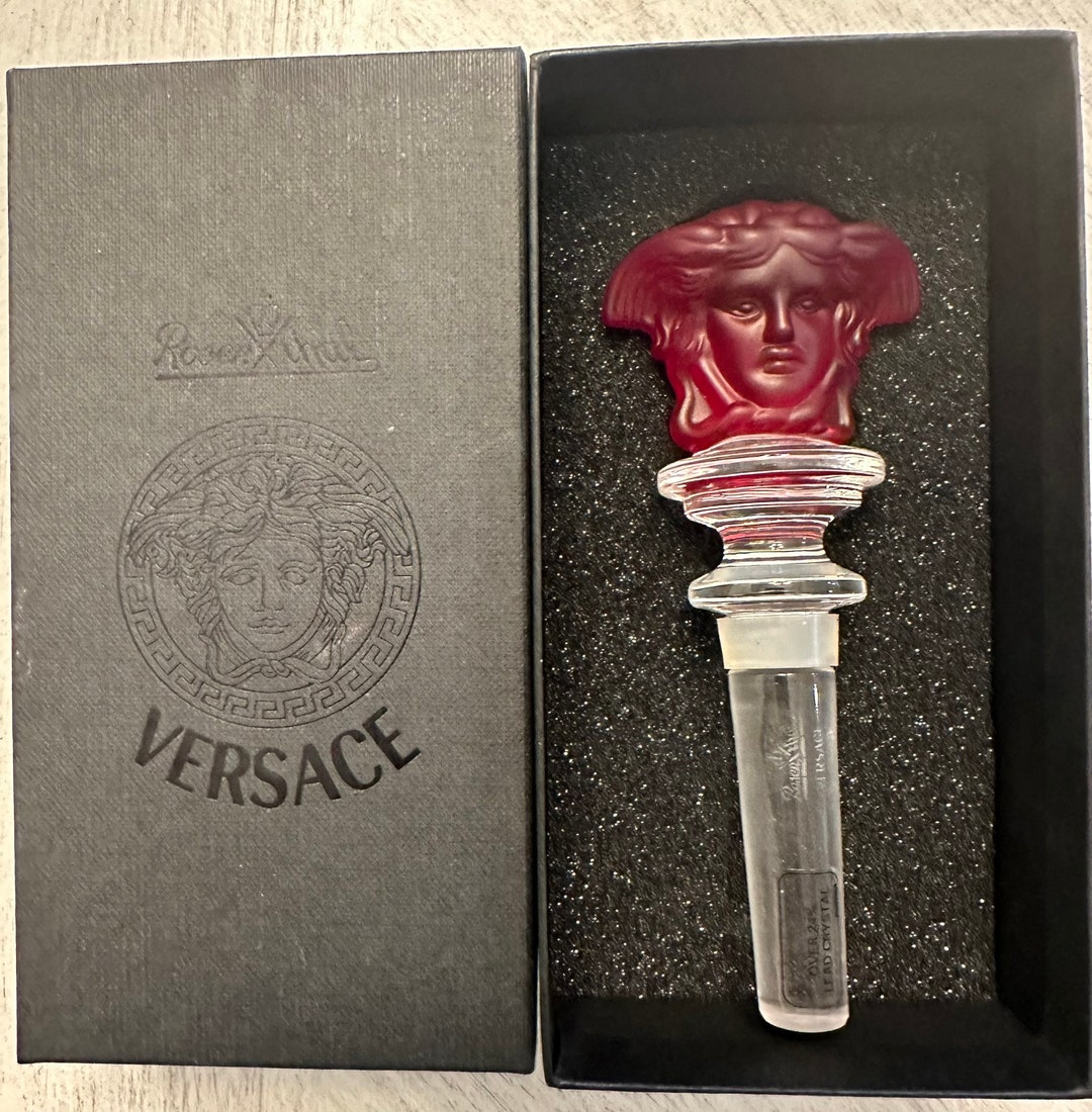 Vintage Versace Rosenthal Etched Medusa Crystal Head Bottle Topper Wine ...