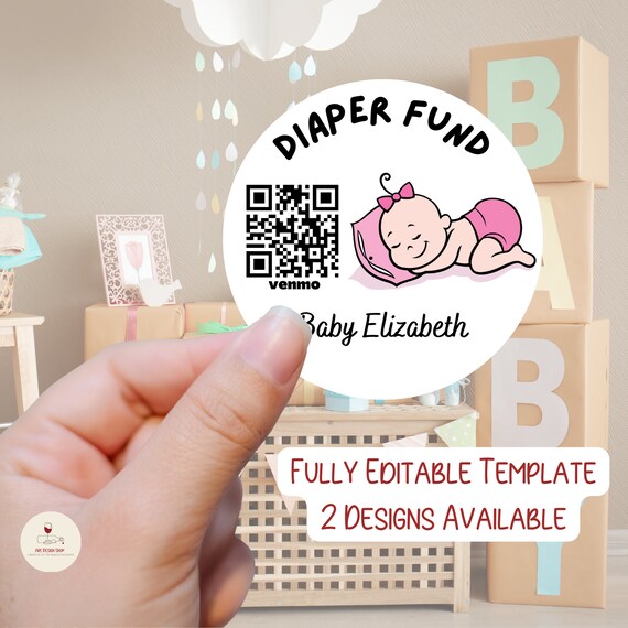 Baby Diaper Fund Girl QR Code Sticker Baby Shower DIY Decor | Etsy